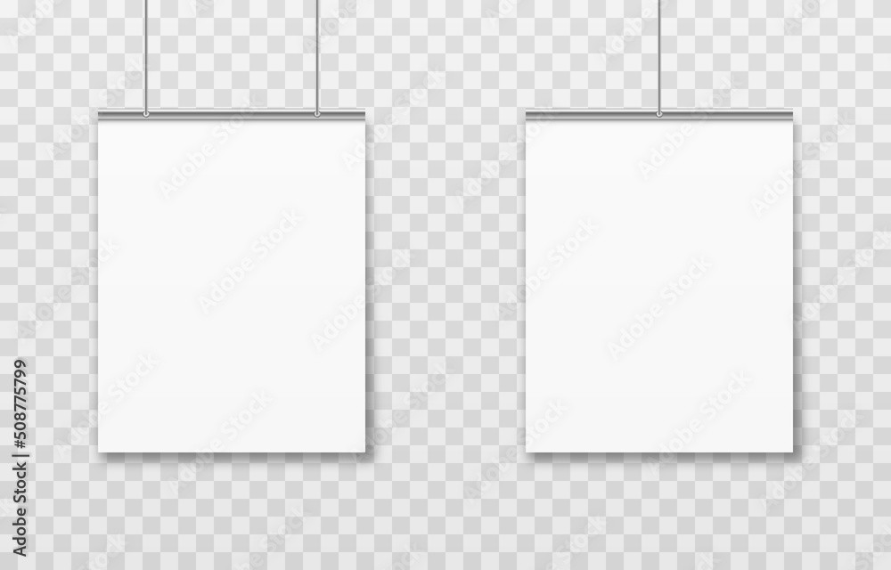 Vector layout of hanging posters PNG. Poster for advertising, blank ...