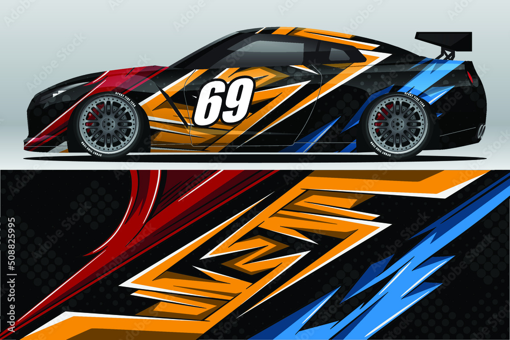 Abstract Race car wrap sticker design and sports background for daily ...