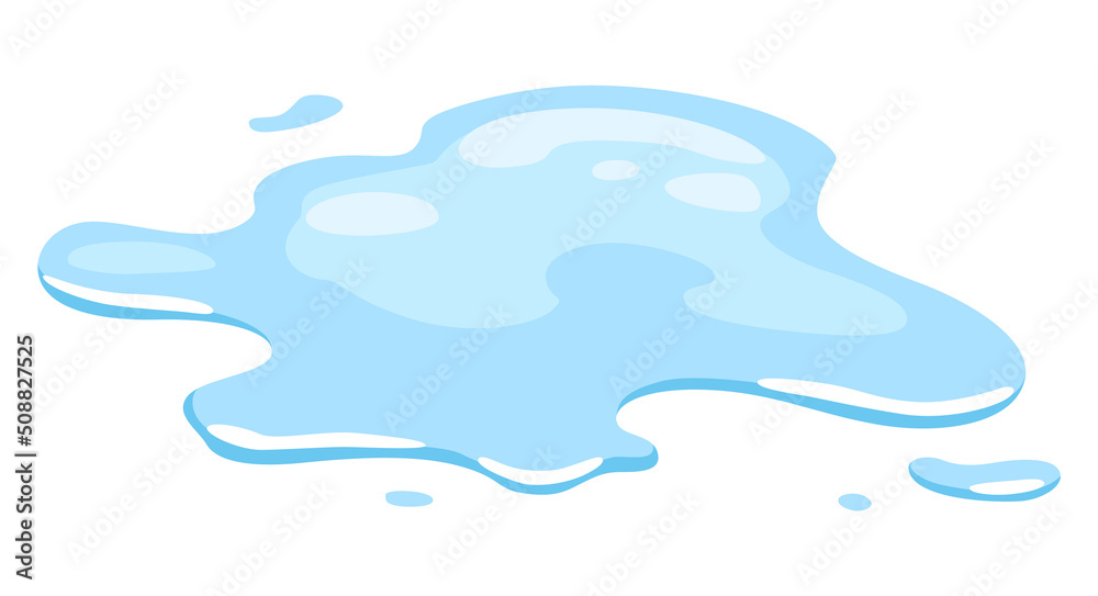 Water spill puddle. Blue liquid various shape in flat cartoon style ...