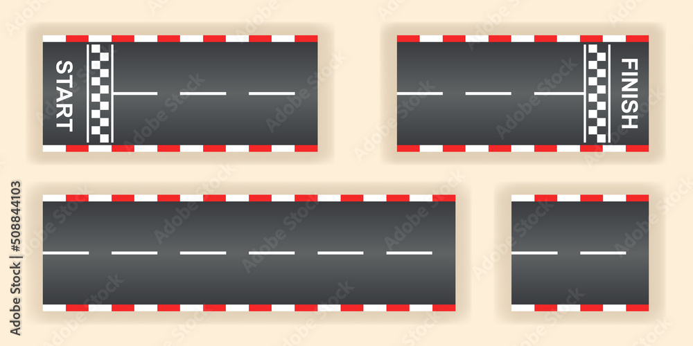Racing track top view with start and finish line. Set of roadways for ...