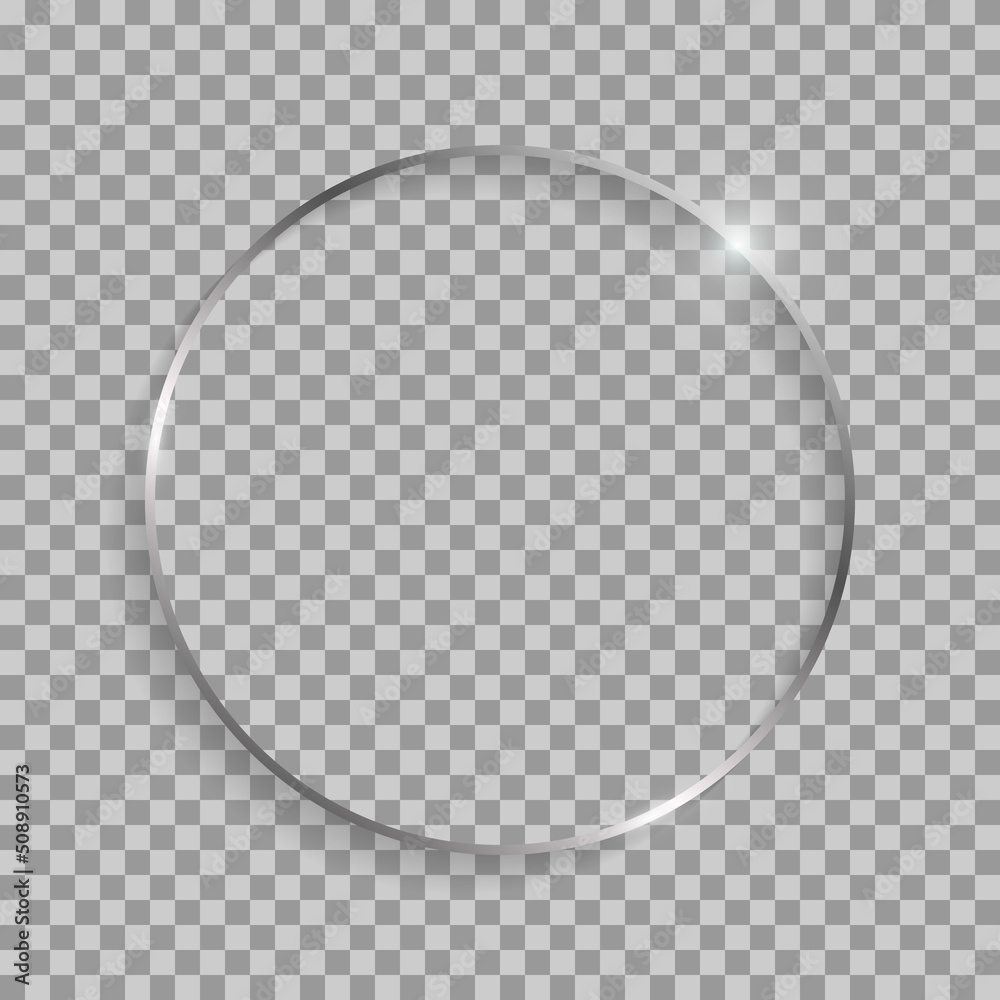 Silver circle frame with shadows and highlights isolated on a ...