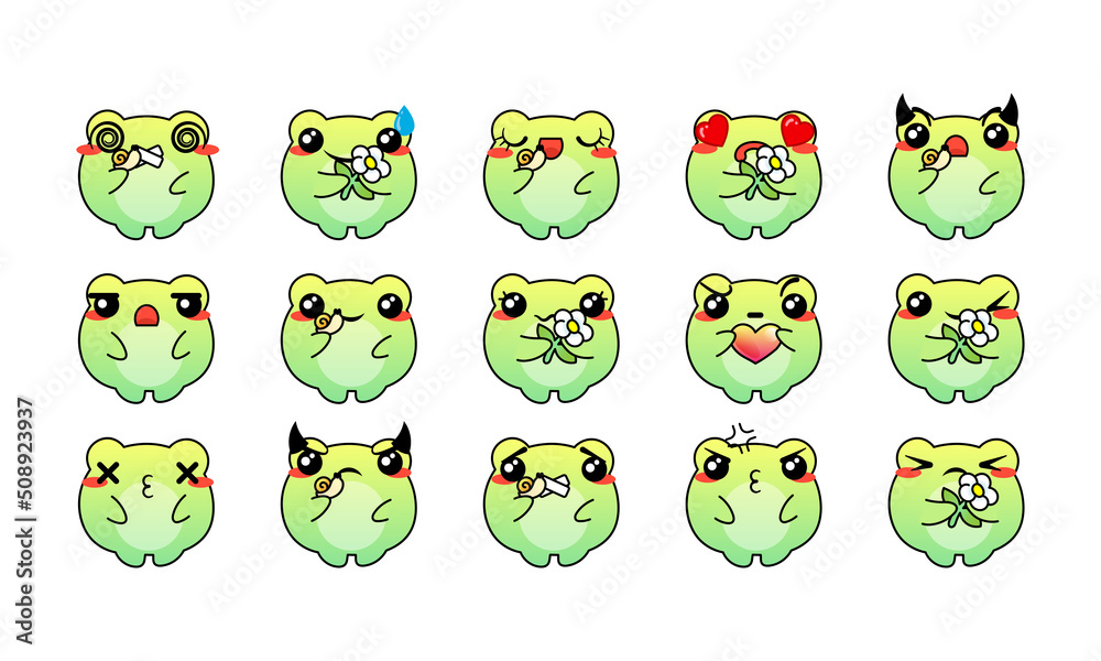 Various Cartoon Toads Set. Doodle faces, eyes and mouth. Caricature ...