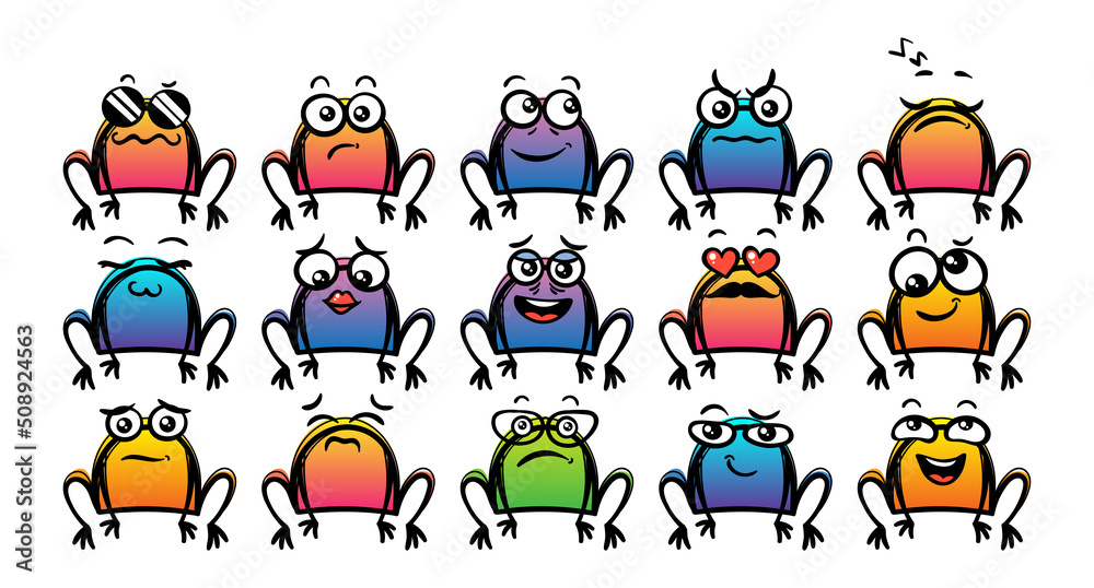 Various Cartoon Toads Set. Doodle faces, eyes and mouth. Caricature ...