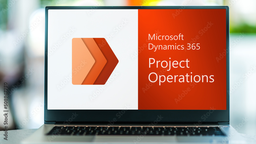 Computer with logo of Microsoft Dynamics 365 Project Operations Stock ...