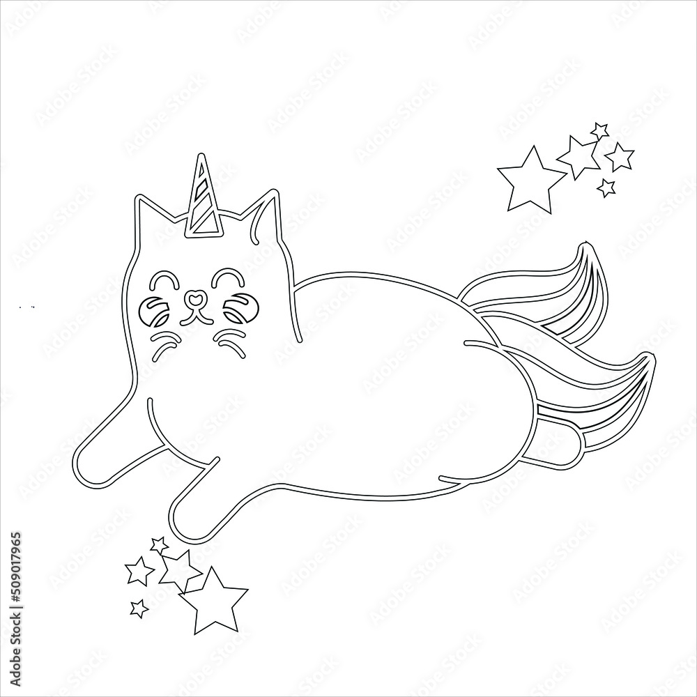Caticorn Coloring page for kids Cute Cartoon Animal , kawaii , cute cat ...