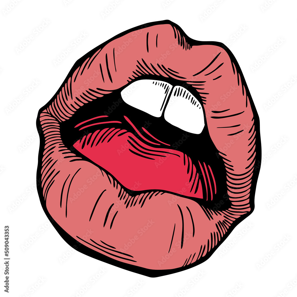 Sexy woman lips with glossy lipstick. Open mouth with beautiful teeth ...