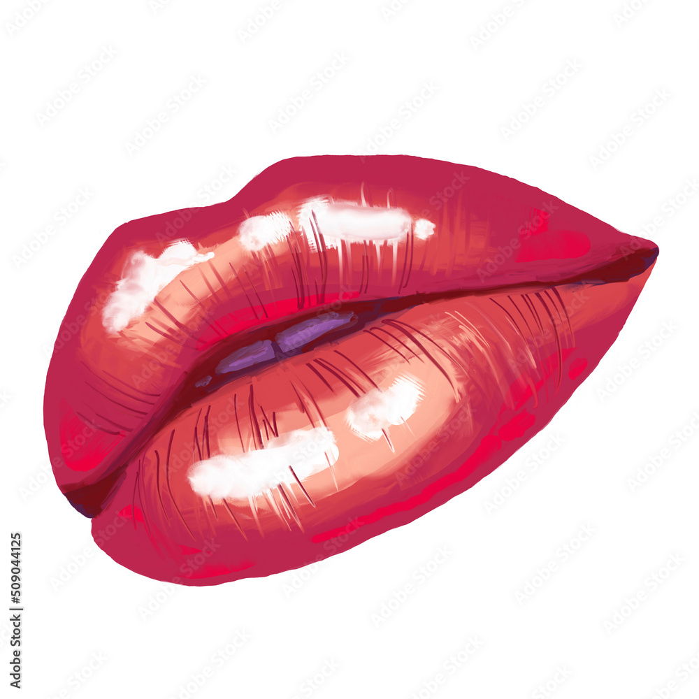 Sexy juicy woman lips with glossy lipstick. Open mouth with beautiful ...