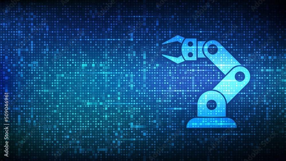 Smart Industry 4.0 background made with binary code. Factory automation. Autonomous industrial ...