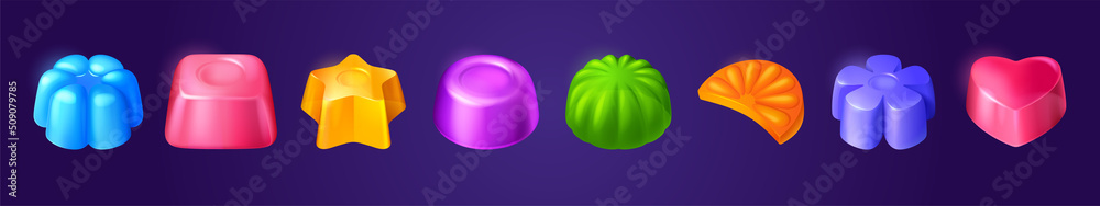 Jelly candies, game icons or ui buttons set. Funny cartoon assets for ...