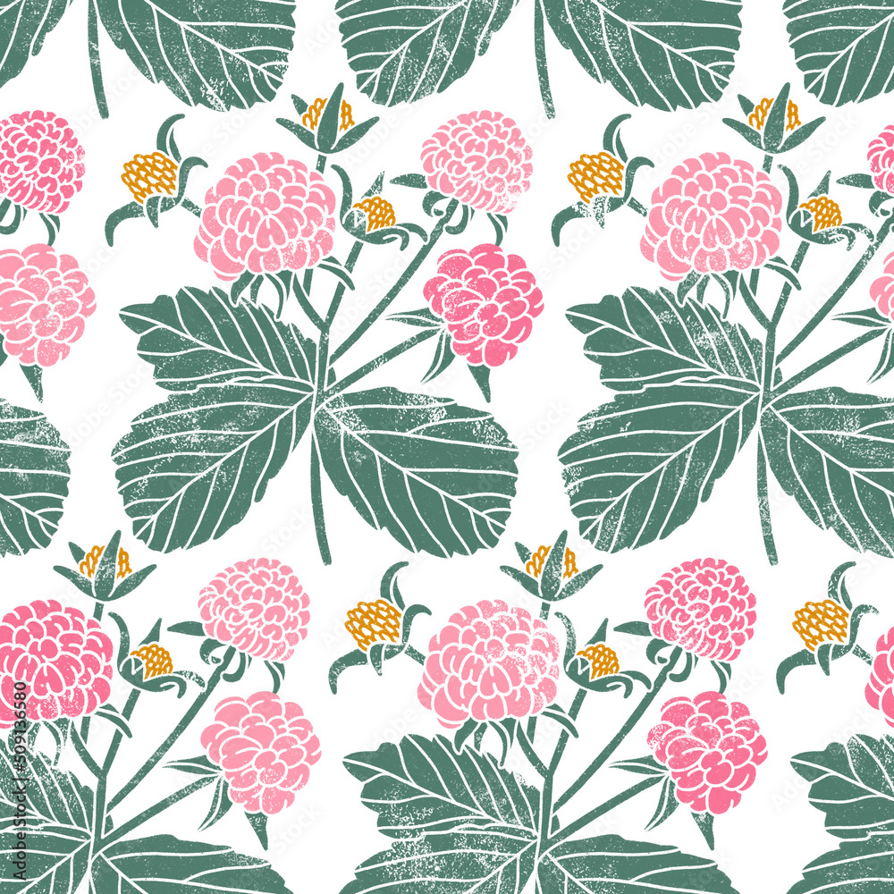 Raspberry block print style pattern illustration Stock Illustration ...