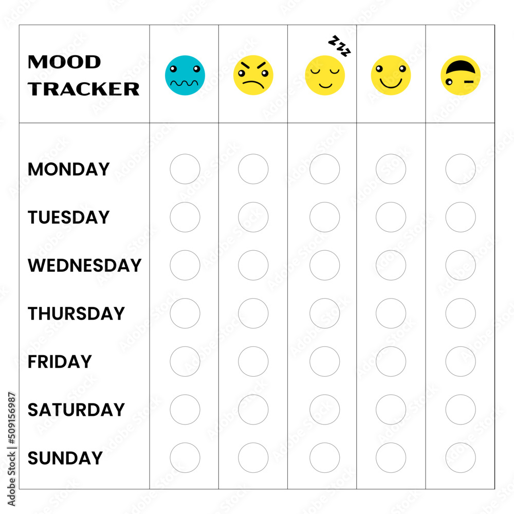 Mood Tracker Vector Illustrations Template. Sheet for bullet journal ...