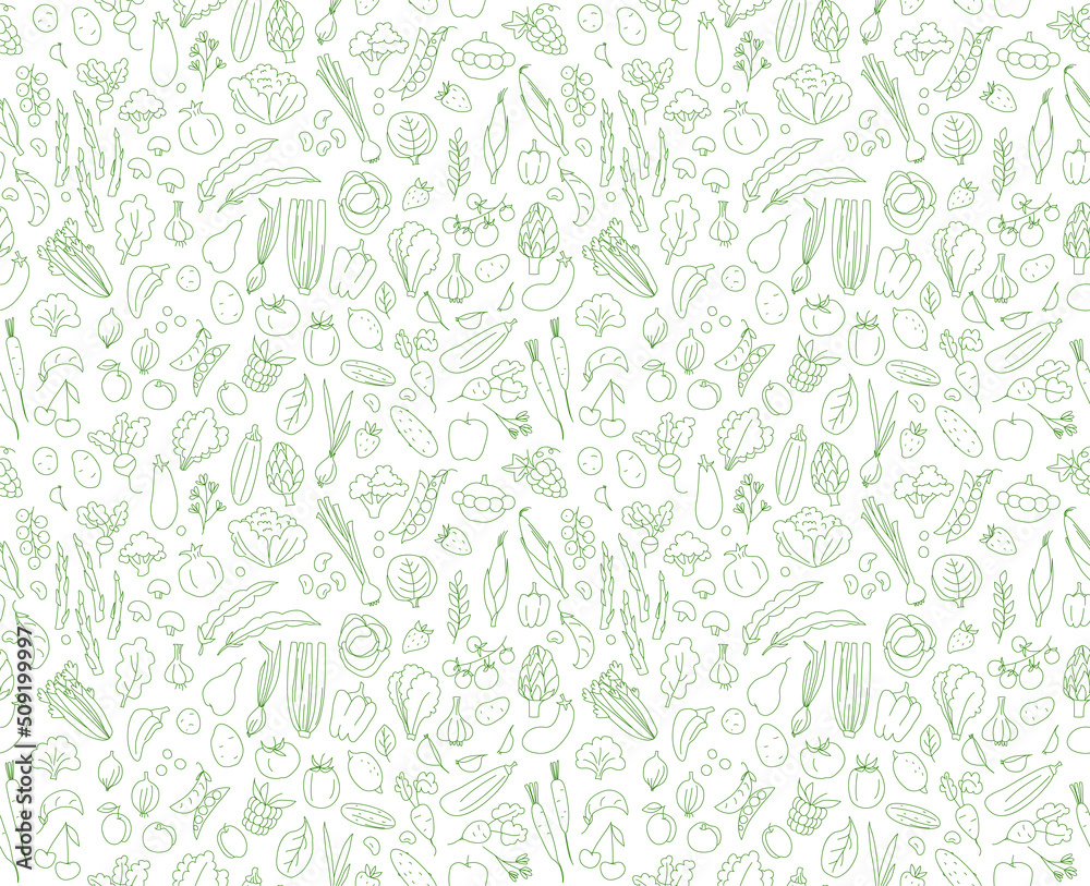 Seamless background pattern of organic farm fresh fruits and vegetables ...