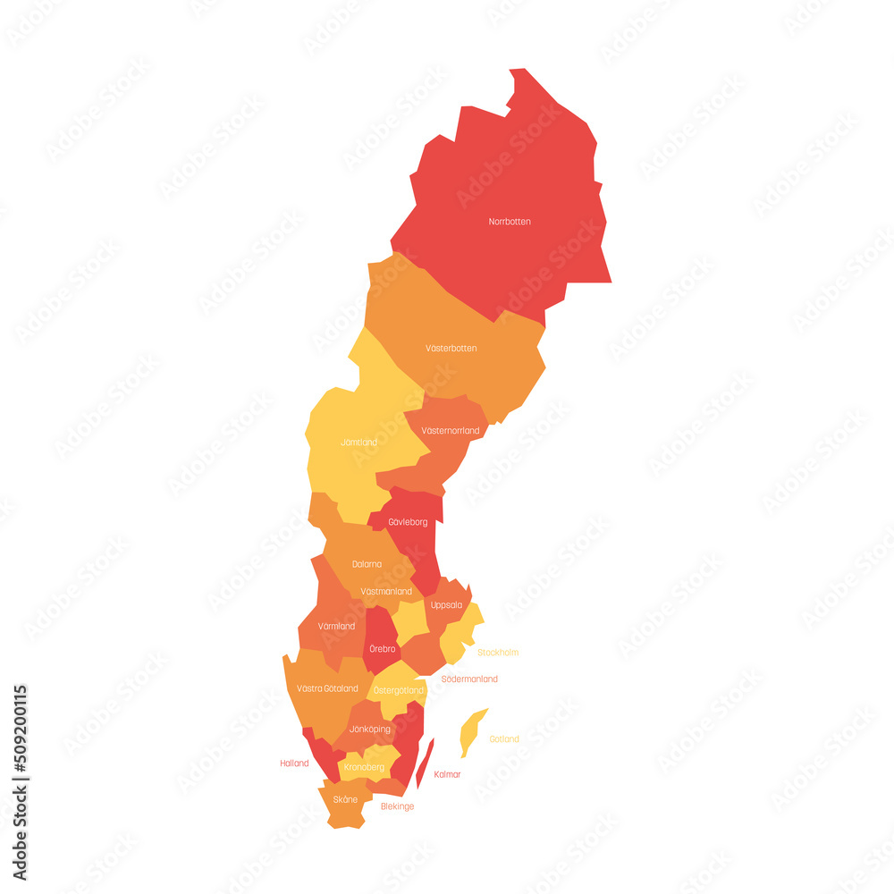Sweden - administrative map of counties Stock Vector | Adobe Stock