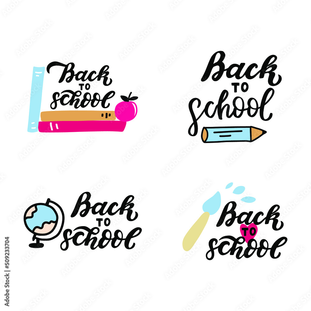 School motivational quote with doodle pencil, book, globe, art brush ...