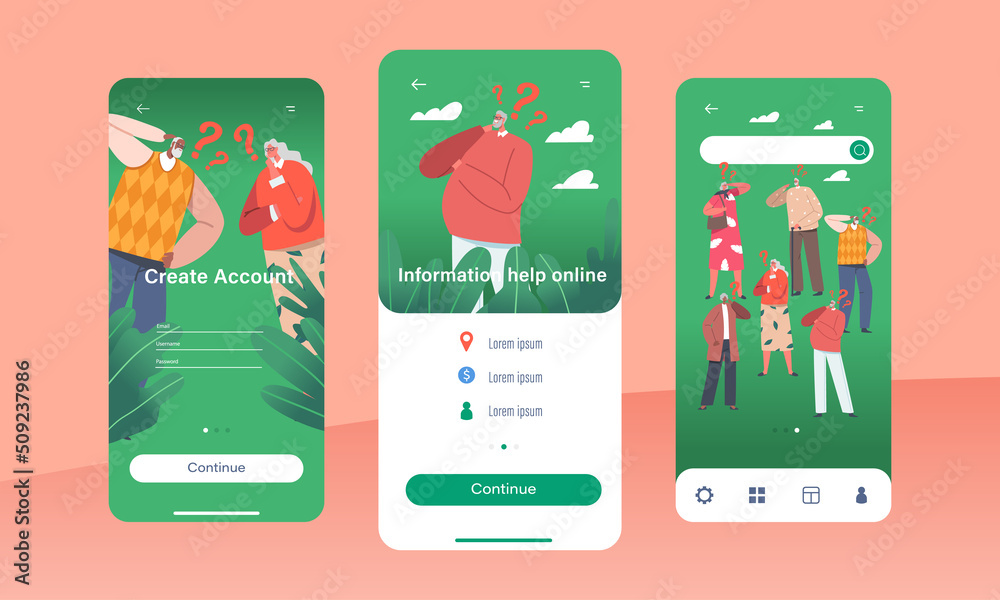Information Help Online Mobile App Page Onboard Screen Template. Old ...