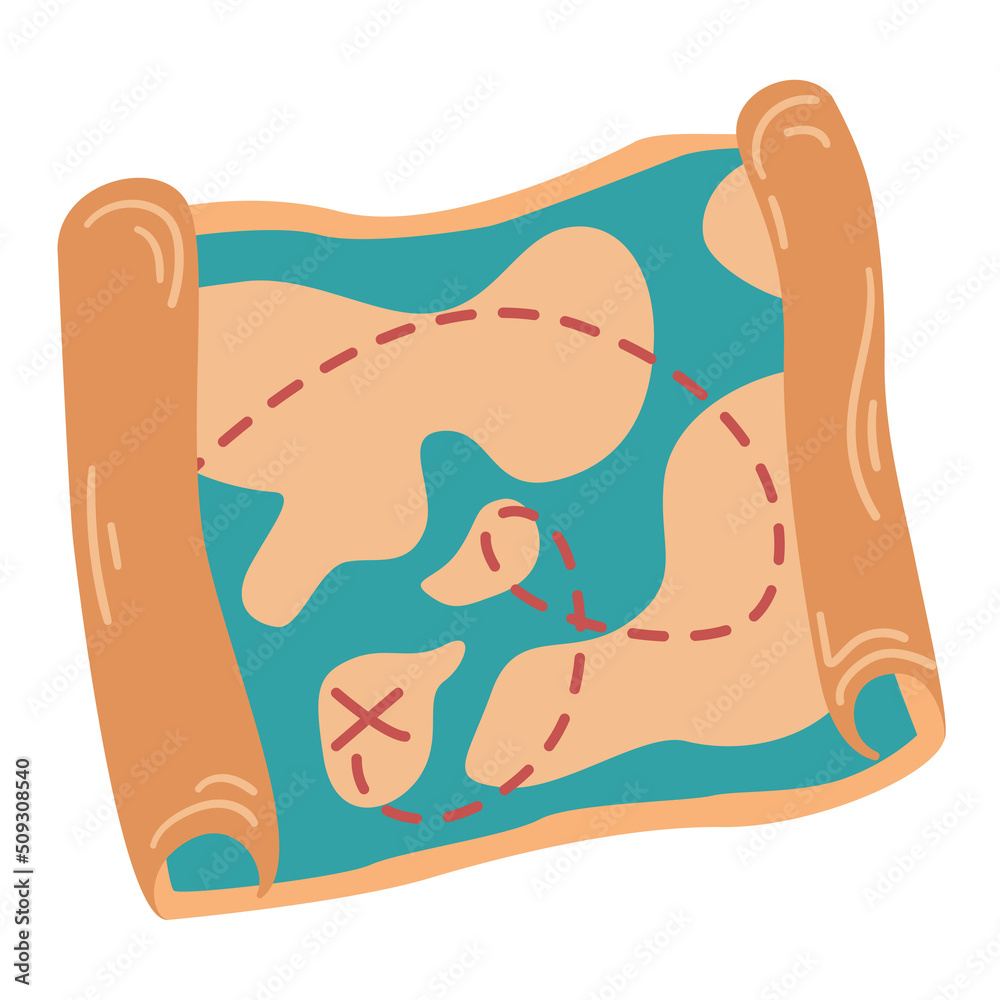 Pirate treasure map. A colorful ancient map with the exact path. Flat ...