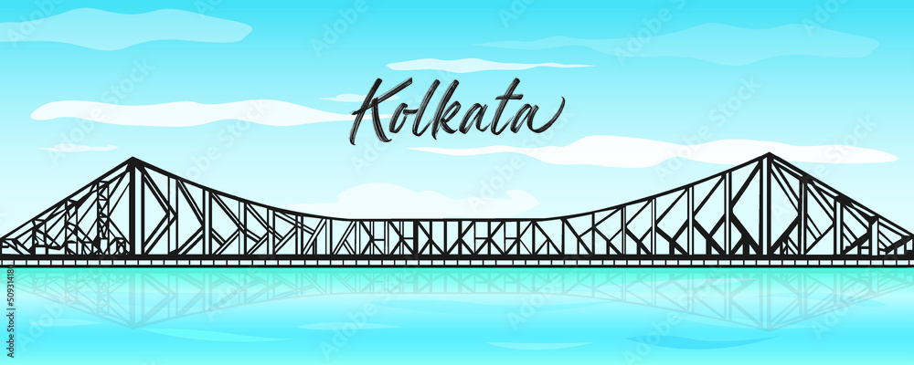 Kolkata or Calcutta, Howrah bridge during sunset. Capital of India's ...