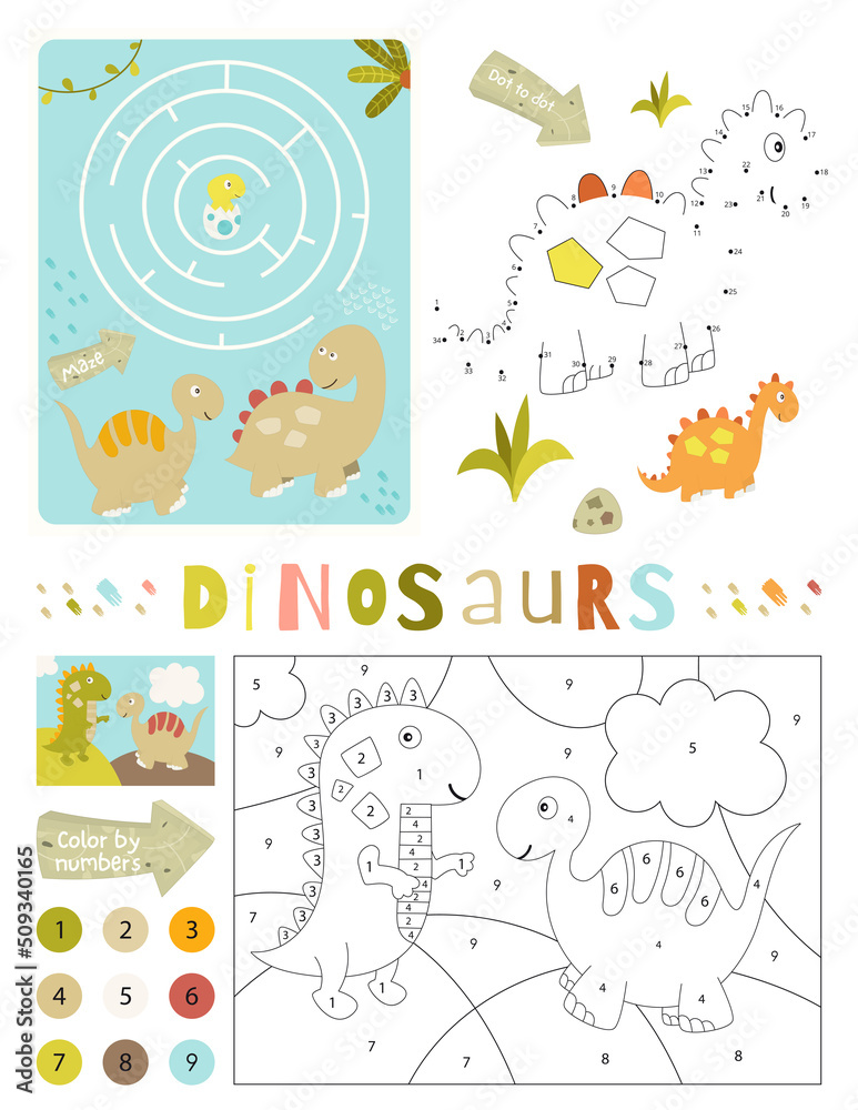 Dinosaurs Activity Pages for Kids. Printable Activity Sheet with Dino ...