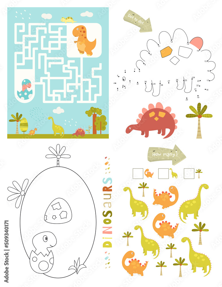 Dinosaurs Activity Pages for Kids. Printable Activity Sheet with Dino ...