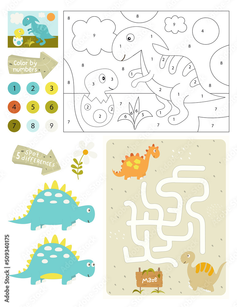 Dinosaurs Activity Pages for Kids. Printable Activity Sheet with Dino ...