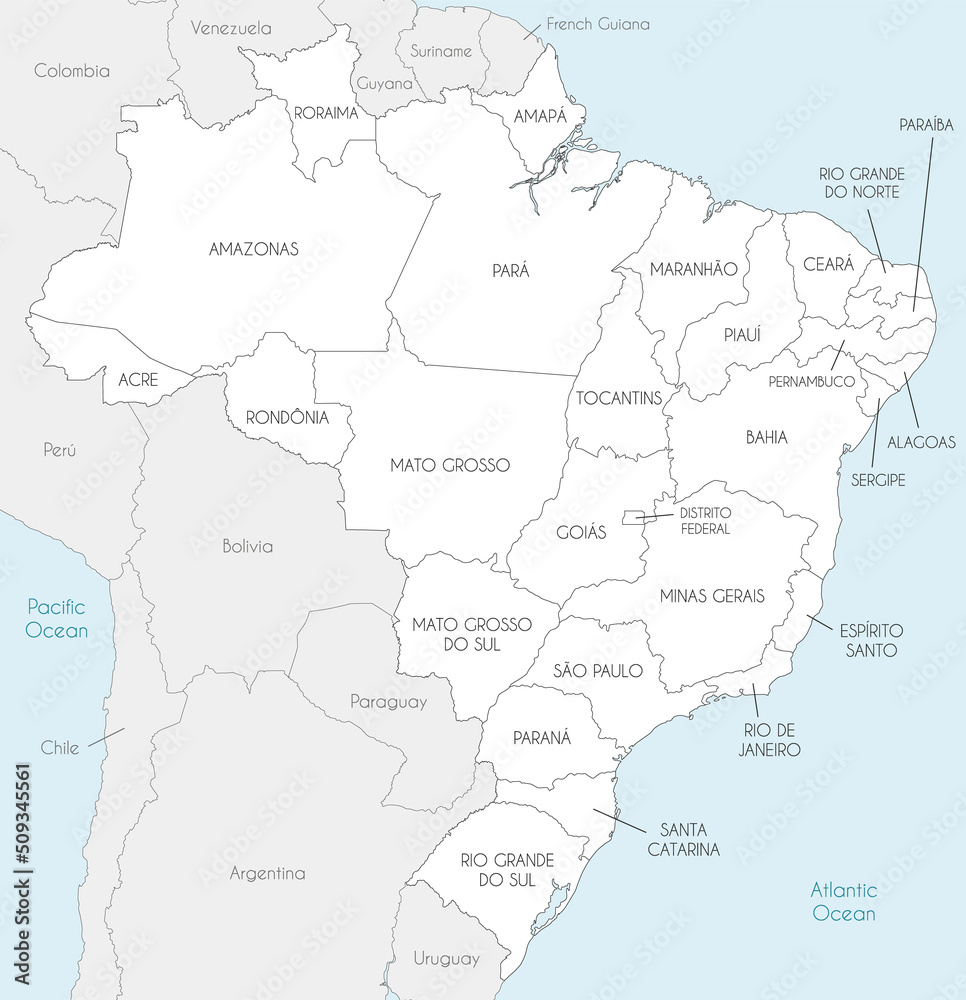 Vector map of Brazil with states and administrative divisions, and ...