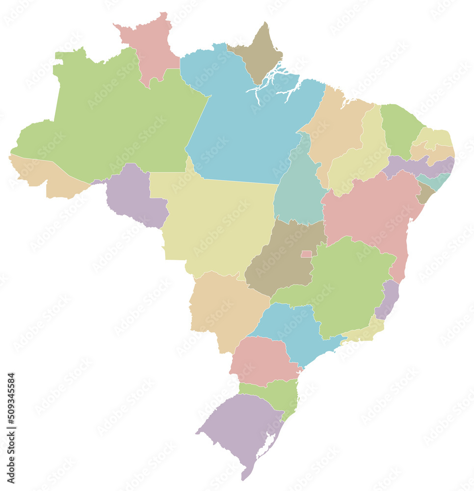 Vector blank map of Brazil with regions or states and administrative ...