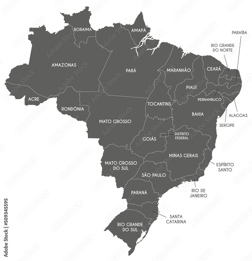 Vector map of Brazil with regions or states and administrative ...