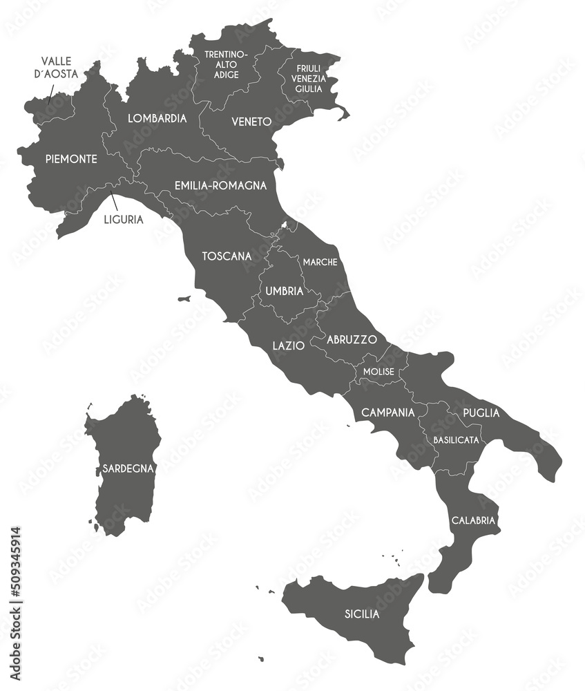 Vector map of Italy with regions and administrative divisions. Editable ...