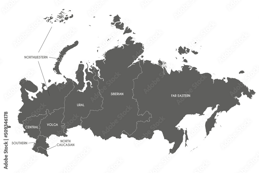 Vector map of Russia with regions or or federal districts and ...