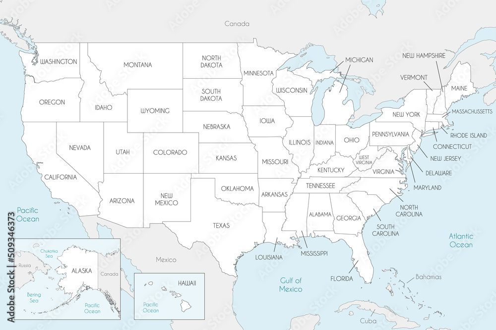 Vector map of USA with states and administrative divisions, and ...