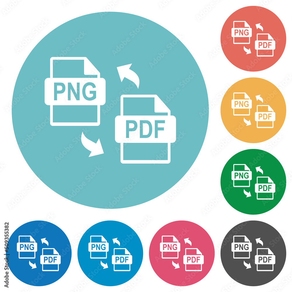 PNG PDF file conversion flat round icons Stock Vector | Adobe Stock