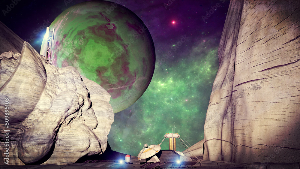 Ilustración de Stock Space outpost, conquest of space. Scientific ...