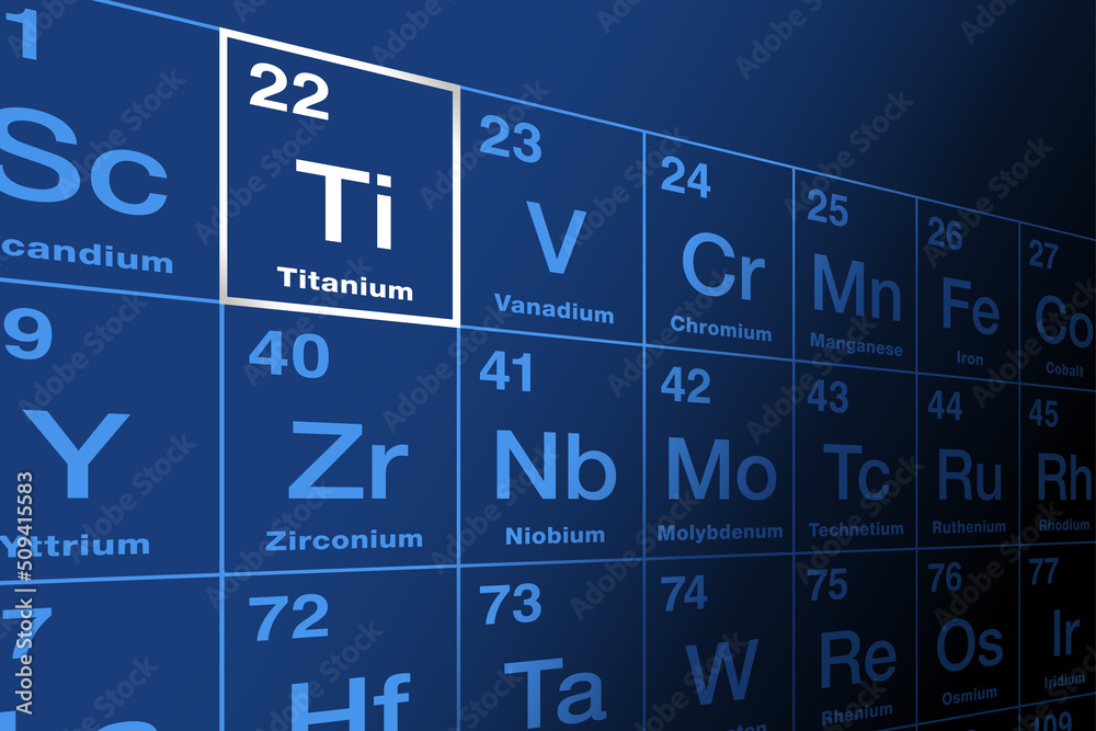 Titanium on periodic table of the elements. Lustrous transition metal ...