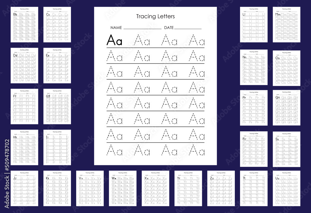 Alphabet tracing practice Letter A to Z. Uppercase lowercase trace ...