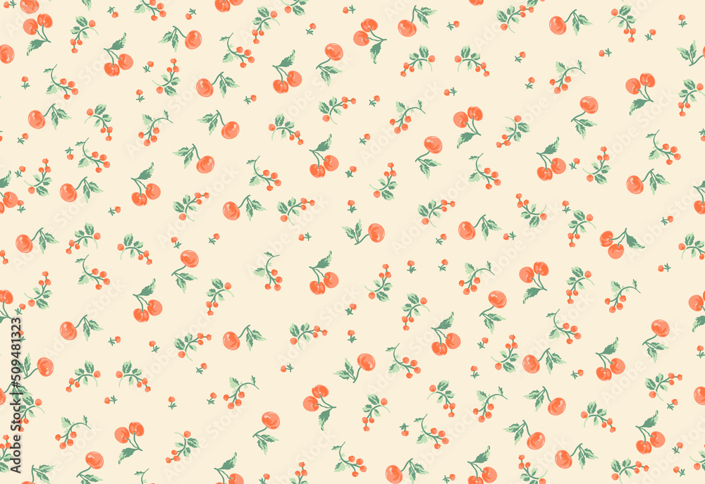 Floral pattern with little cherries and small flowers, perfect for ...