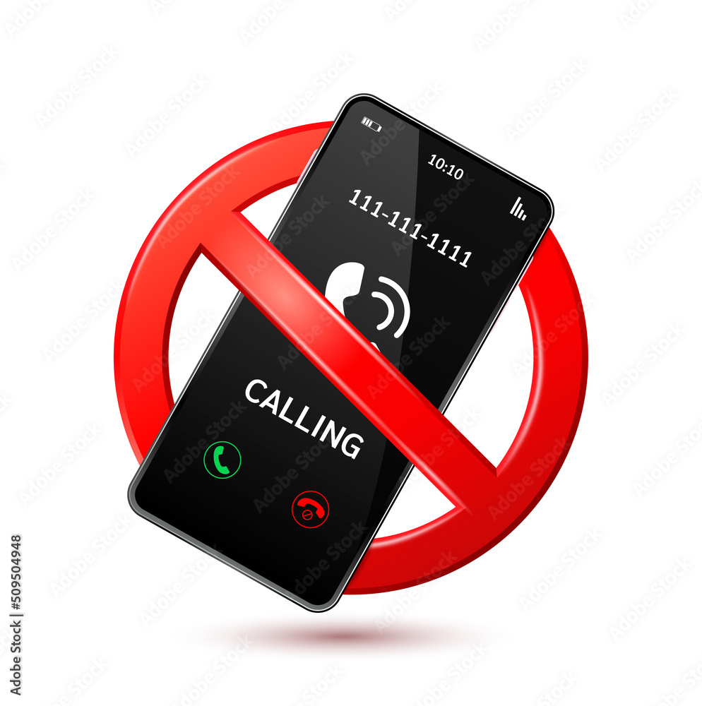 No calling mobile phone with prohibition sign red isolated on white ...