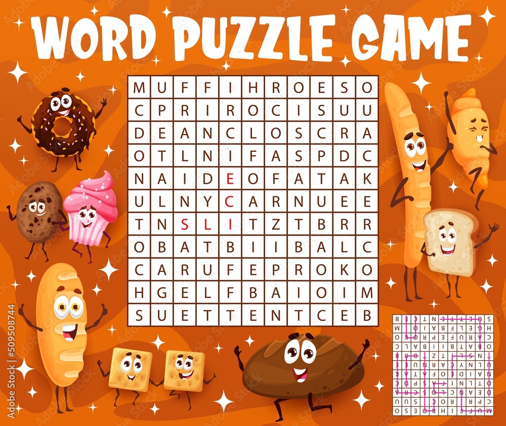 Cookies, desserts and bakery characters word search puzzle game ...