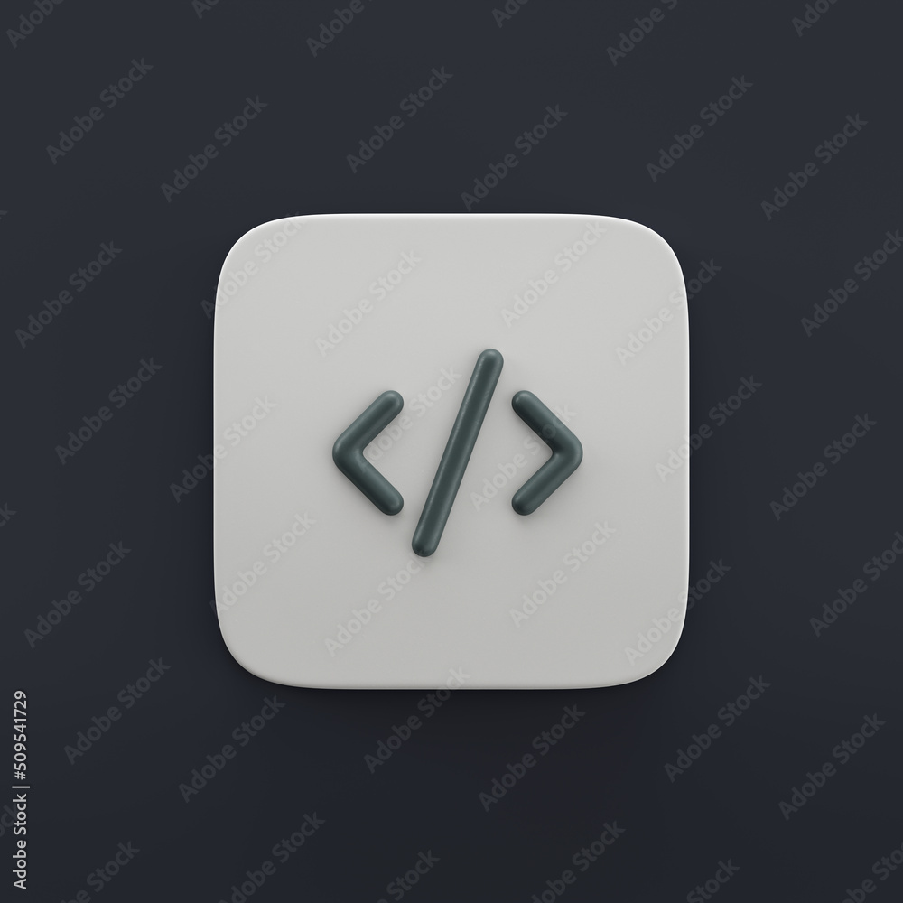 code 3d icon, outilne design and development icon in grey color on a ...