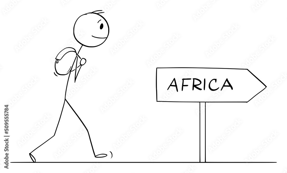 Tourist on Journey to Africa, Vector Cartoon Stick Figure Illustration ...