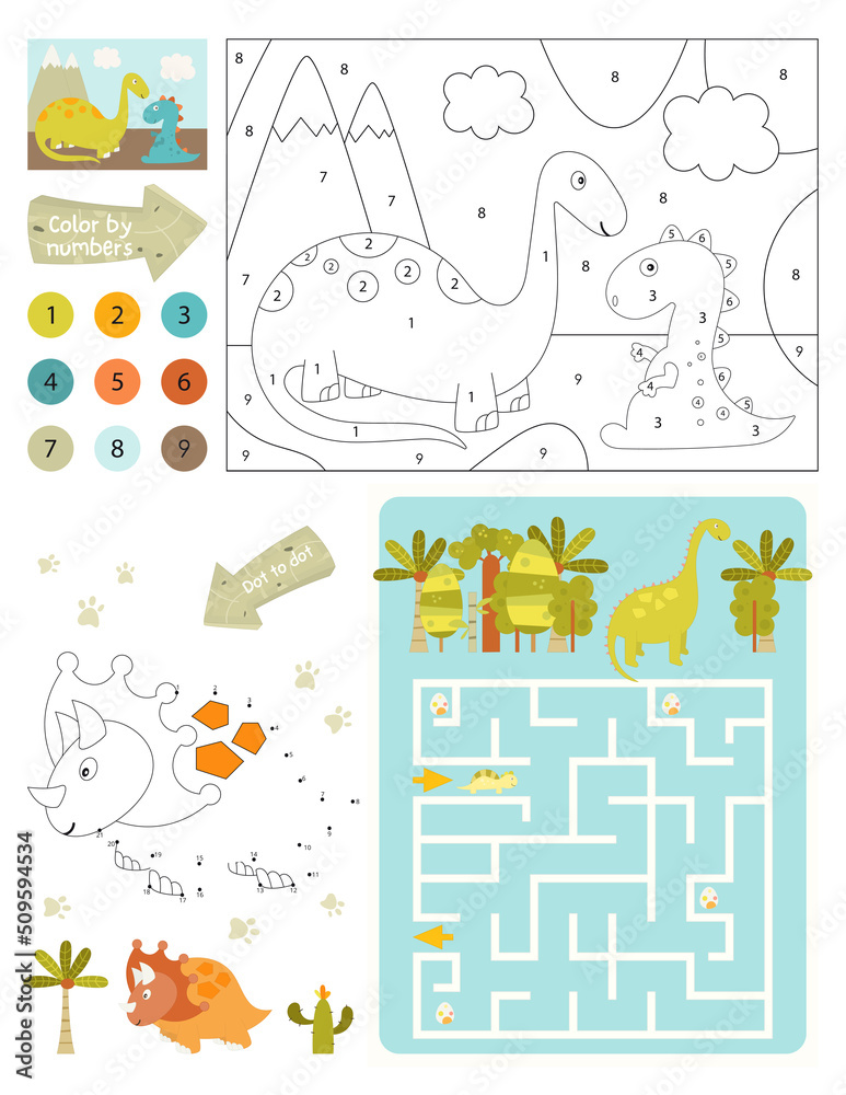 Vector de Stock Dinosaurs Activity Pages for Kids. Printable Activity ...