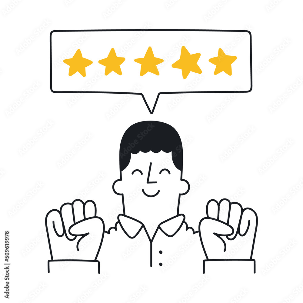 Happy guy giving a positive rating. Customer feedback, positive review ...
