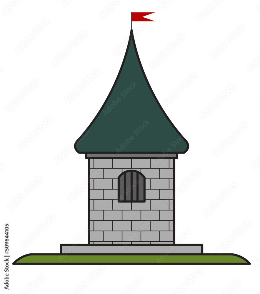 Medieval cobblestone castle with a flag Stock Vector | Adobe Stock