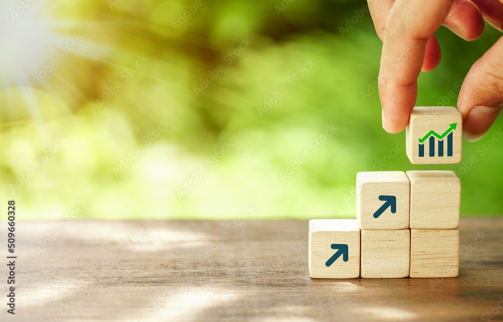 Sale volume increase make business grow , Business growth concept, hand ...