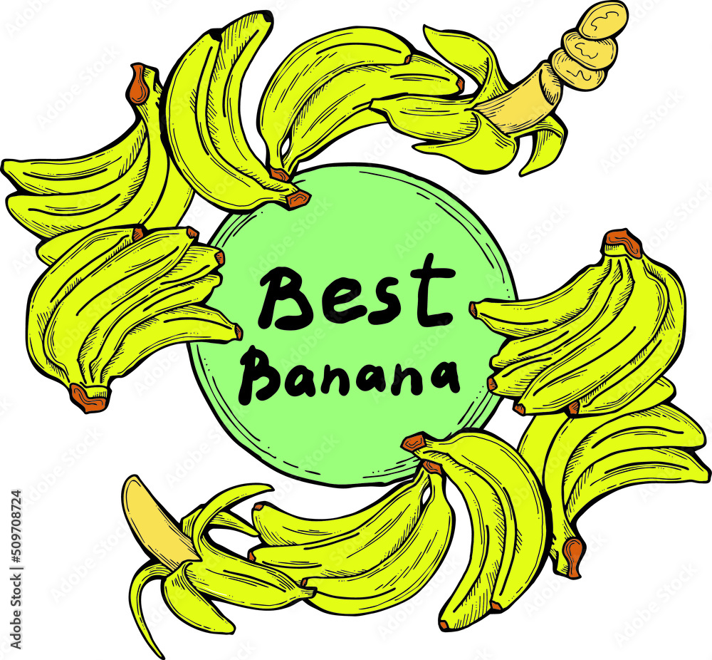 Sweet yellow banana fruit decorative frame border for product etiquette ...