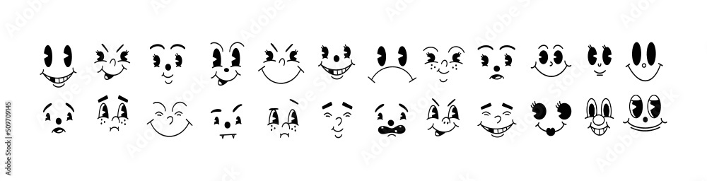 Vintage 50s cartoon and comic happy facial expressions. Old animation ...