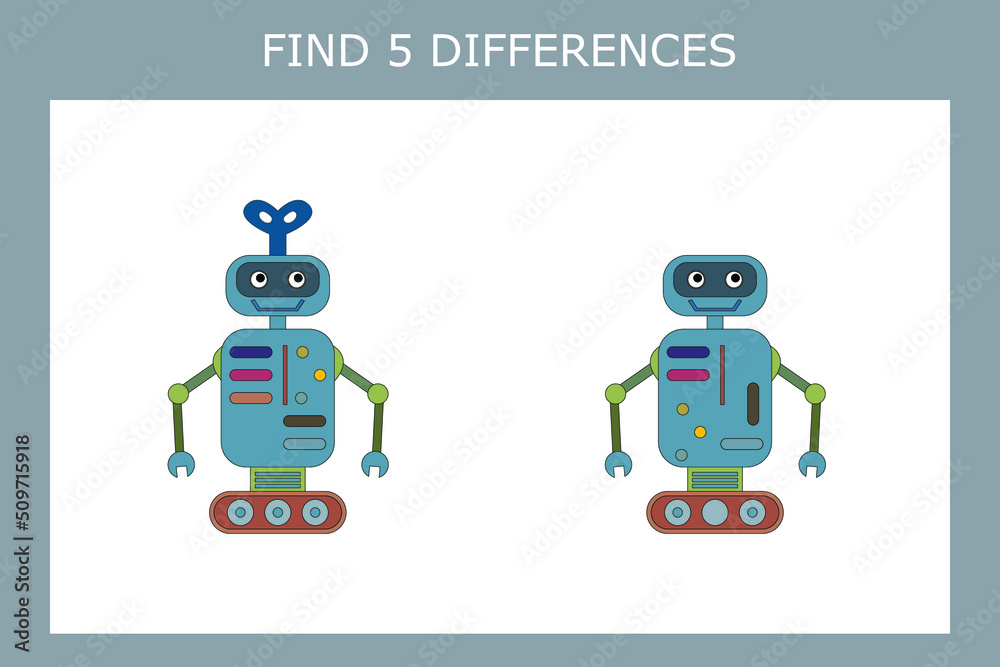 Educational game for children. Find 5 differences between the robots ...