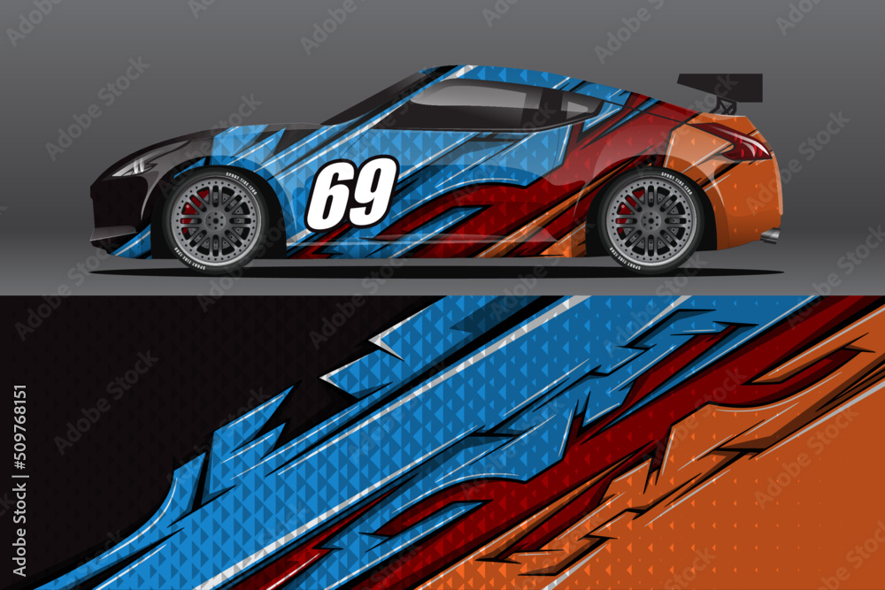 Abstract Race car wrap sticker design and sports background for daily ...