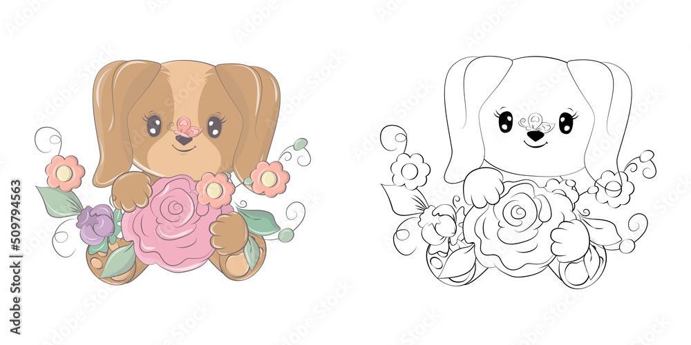 Puppy Clipart for Coloring Page and Multicolored Illustration. Baby ...