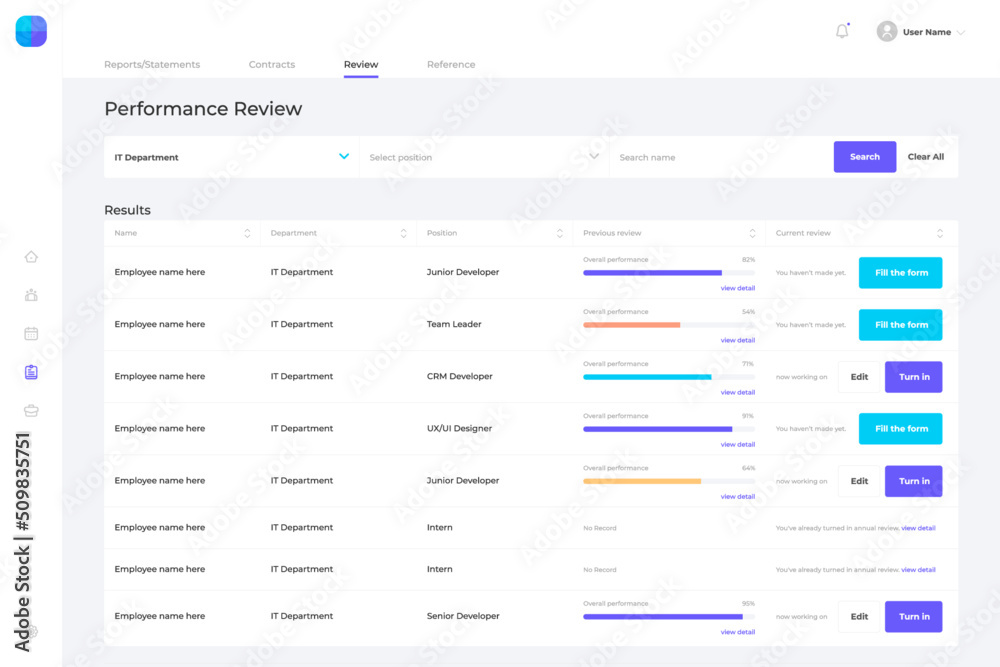 Manage employee UI design Template Stock Vector | Adobe Stock
