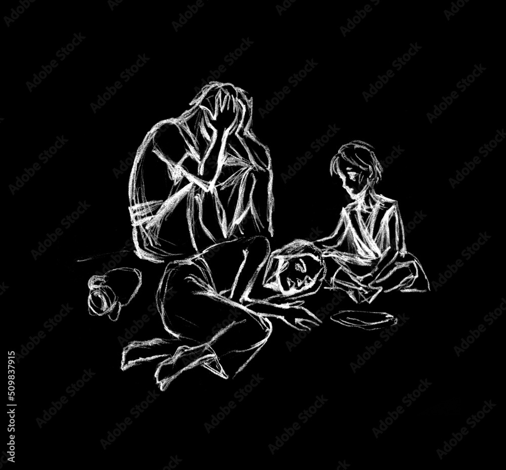 Dying of hunger. Pencil drawing Stock Photo | Adobe Stock